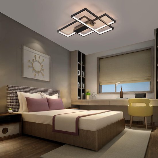 LED Plafondlamp Dimbaar - Moderne Zwarte Woonkamerlamp met Geometrisch ...