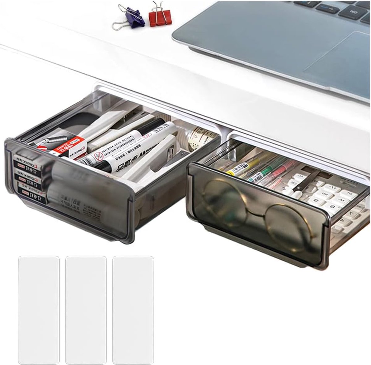 Lade onder bureau, 2 stuks, bureaulade, zelfklevende lade, verborgen ...