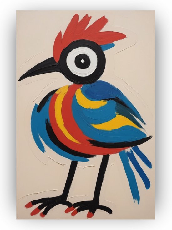 Vogel Karel Appel stijl - Vogels canvas schilderijen - Muurdecoratie Karel Appel -... | bol