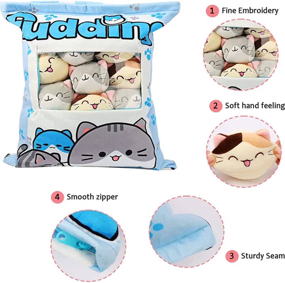 Kawaii Kussen - Knuffel met doorkijkvenster - Gevuld met 8 kleine ...