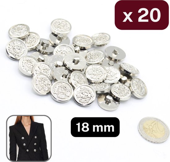 20 Stuks GEMETALISEERDE NYLON KNOPEN, Maat 18MM, op Voetje, met ...