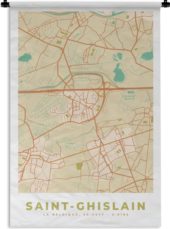 Wandkleed - Wanddoek - Plattegrond - Kaart - Vintage - Stadskaart ...