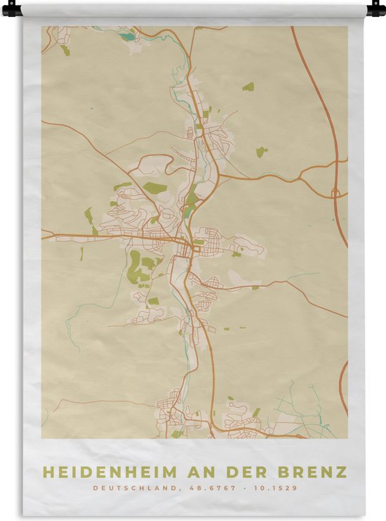 Wandkleed - Wanddoek - Heidenheim an der Brenz - Stadskaart - Vintage ...