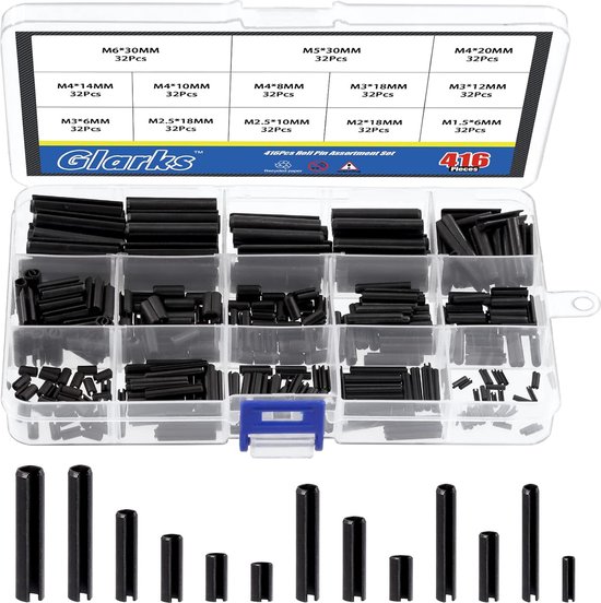 416Pcs Black Roll Pin Assortiment Set M1.5 M2 M2.5 M3 M4 M5 M6 Slotted ...
