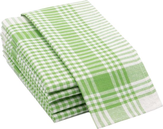 Set van 5 theedoeken, 50 x 70 cm, 100% katoen, 180 g/m², groen geruit | bol