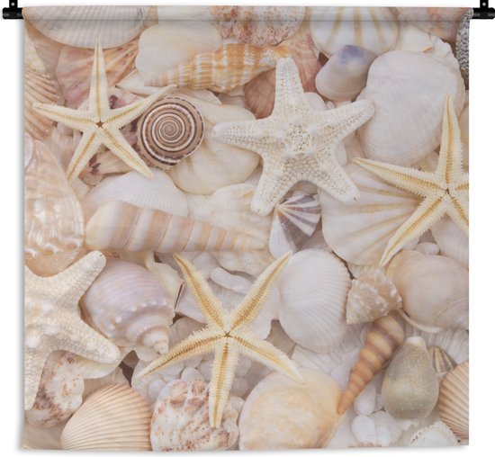Wandkleed - Wanddoek - Zeesterren - Schelpen - Strand - Zomer - 90x90 ...