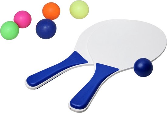Beachball set wit/blauw - hout - 6x multi kleur balletjes - rubber ...
