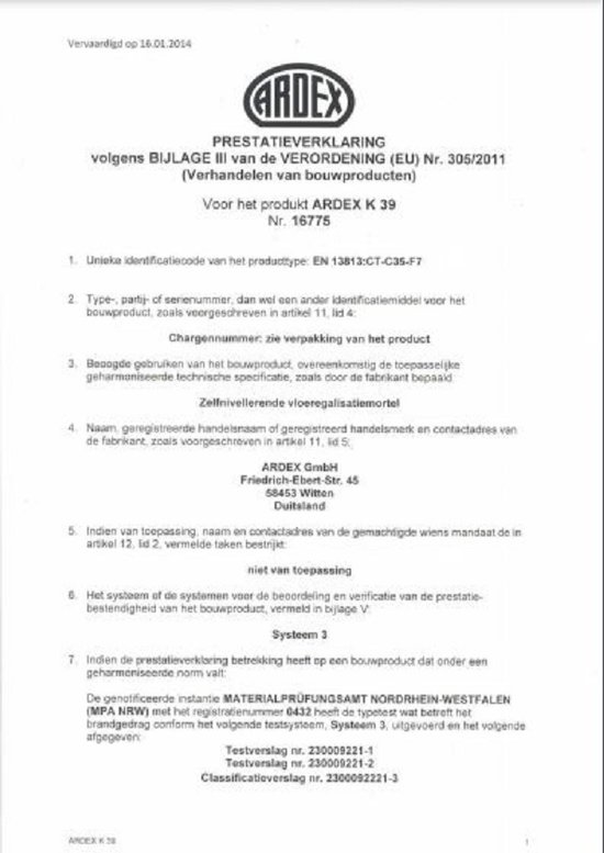 Ardex K39 - Uitvlakken en nivelleren - zak 25 kg | bol