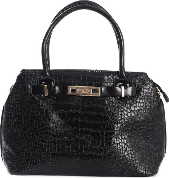 Tas Dames Croco - PU Kunstleer Krokodil - 40x23x10 cm - Zwart | bol