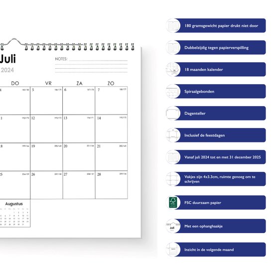 18 Maanden kalender 2024/2025 - 1 Juli 2024 t/m 31 December 2025 ...