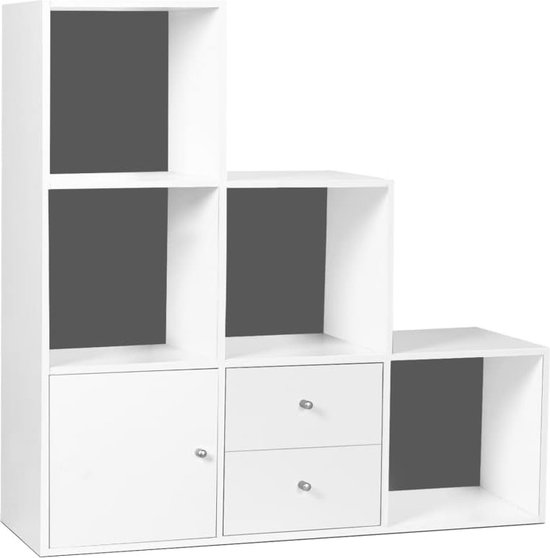 Liam 3 niveaus houten kast wit bodem grijs met deur en laden | bol
