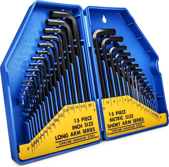 Inbussleutel set HX, 30 stuks 0,7-10 mm, metrisch en 0,028 tot 3/8 ...
