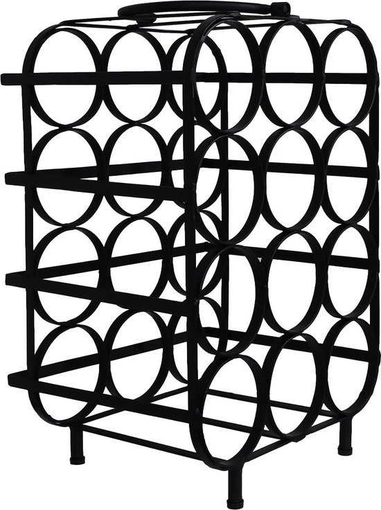Padilla Wijnrek - 35x25x50 cm - Zwart - Metaal - wijnrek muur, wijnkast ...