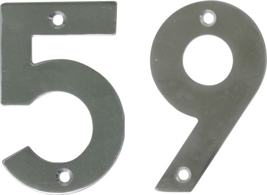 AMIG Huisnummer 59 - massief Inox RVS - 10cm - incl. bijpassende ...