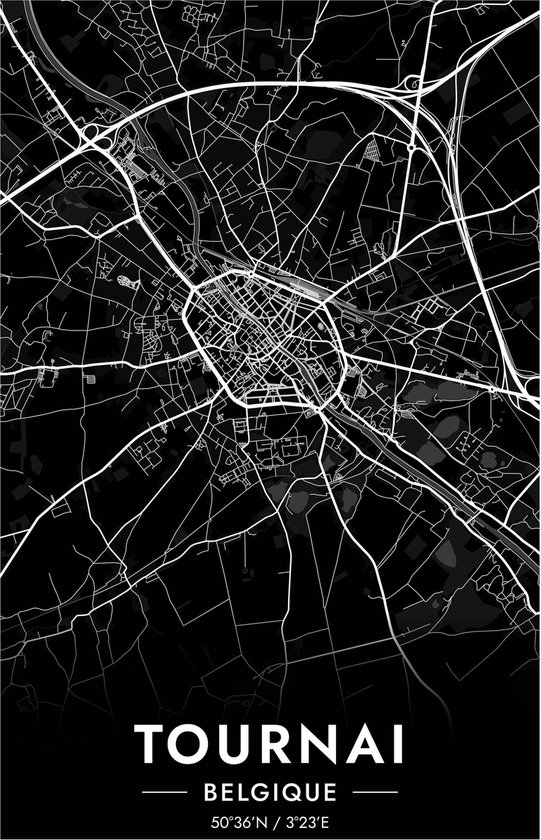 Tournai Poster Zwart | Tournai Map | Kaart van Tournai | Stadposter ...