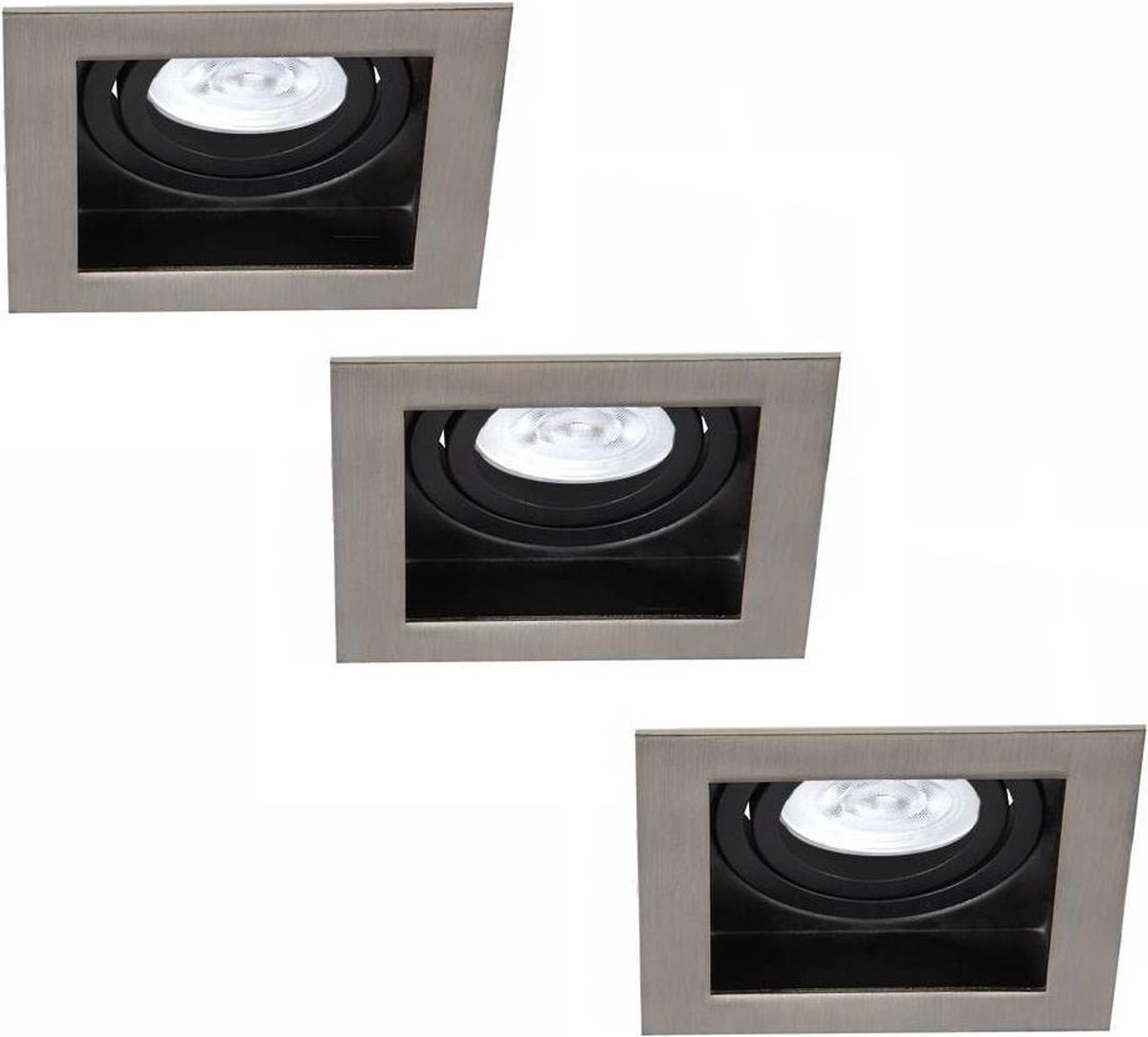 HOFTRONIC Modesto - Vierkante LED inbouwspots RVS- 3 Stuks - GU10 ...