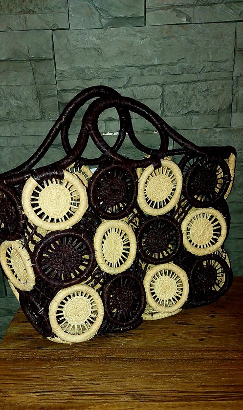 Tas riet zwart naturel , Rietentas maat M, Shopper van riet ...