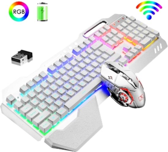 Draadloos gaming toetsenbord met muis (wit) - PREMIUM - Gratis muismat ...