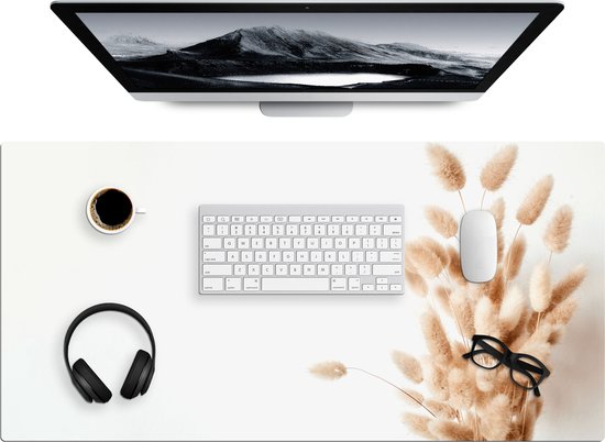 Bureau onderlegger 90x45 cm - Pampasgras - Pluim - Wit - Beige ...