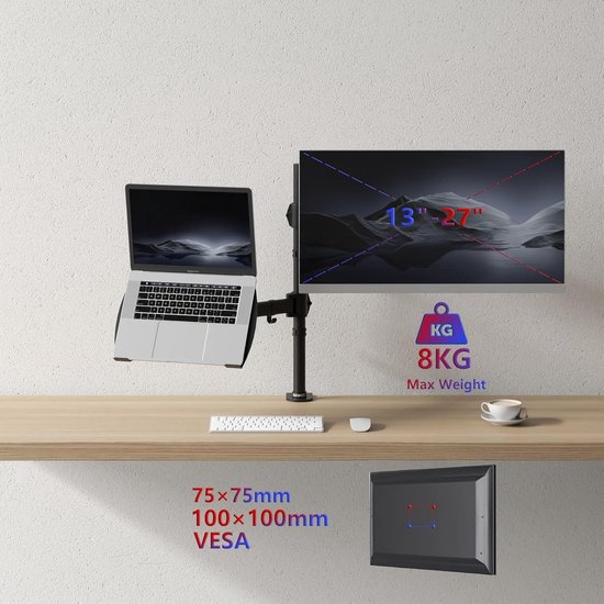 Dubbele Monitor Beugel Zwart Staal Verstelbare Hoogte - 13-27 inch ...