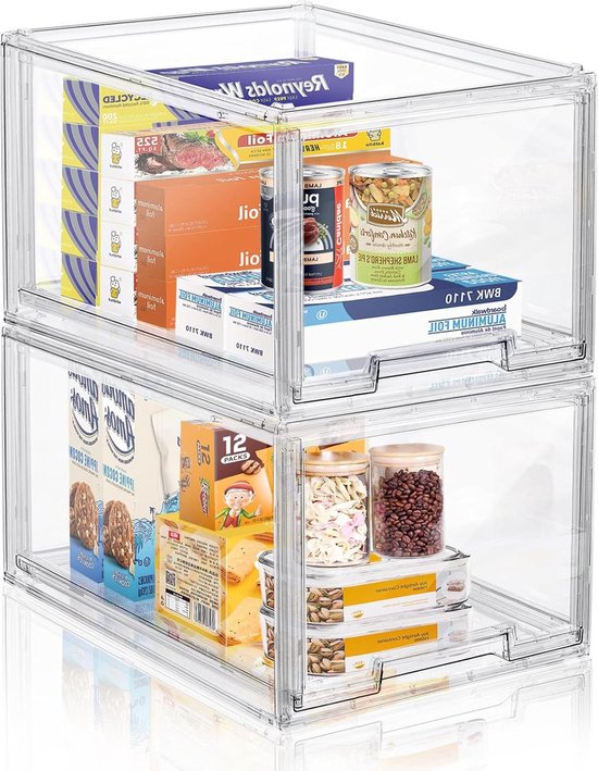 Plastic Stackable Storage Organizer Containers with Pull-Out Tray ...