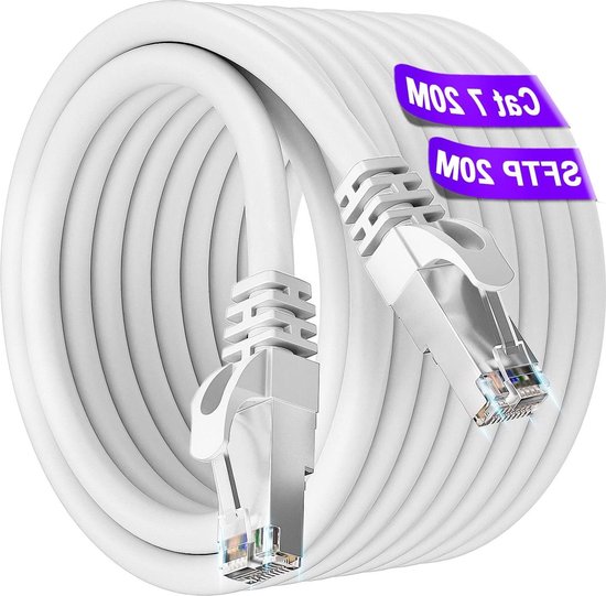 20m Cat 7 Ethernet Kabel - Hoge Snelheid 10Gbps 600MHz - Wit ...