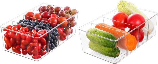 Set van 2 opbergdozen voor keuken, koelkastorganizer, laden met 8 ...