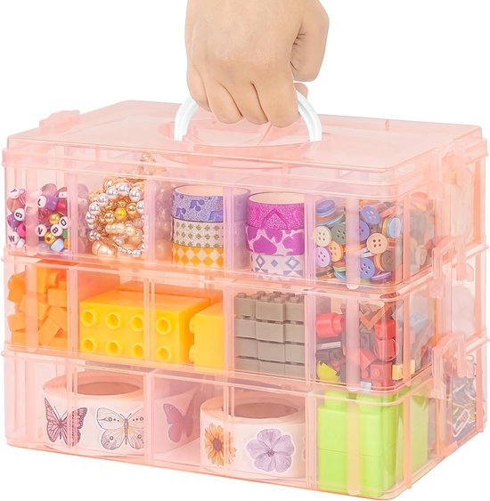Oranje sorteerdozen voor kleine onderdelen met 3 niveaus, plastic ...
