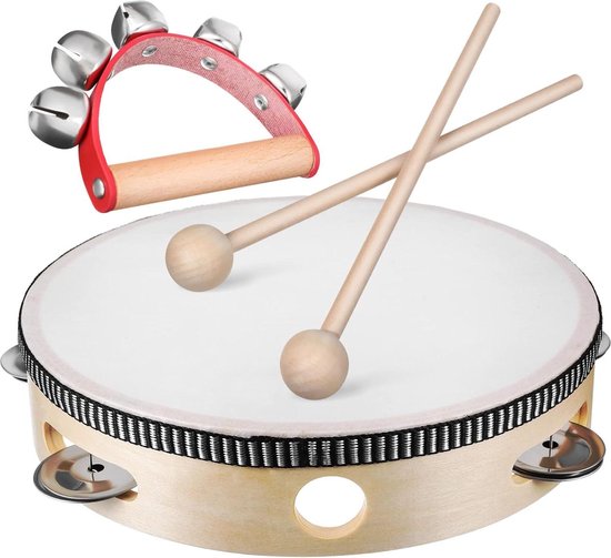 Kinderpercussieset handtrommel Tambourin met 2 hamers en klemkrans ...