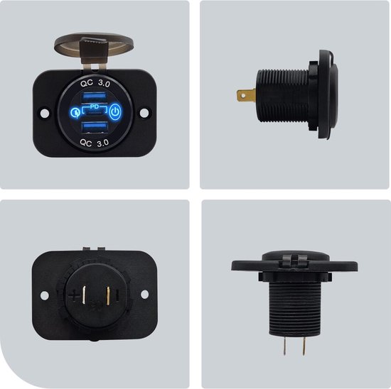 ProRide 12V USB Stopcontact 3 Poorten Inbouw met Schakelaar - QC3.0 ...