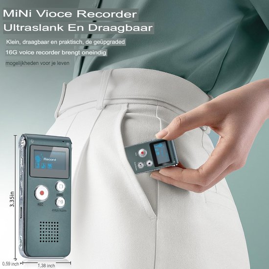 Dicteerapparaat met LCD-scherm - Audiorecorder voor Geluidsopnames ...