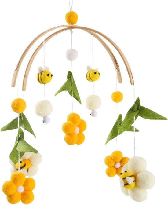 Baby windgong met vilten ballen - verse bloemen bijen babykamer ...