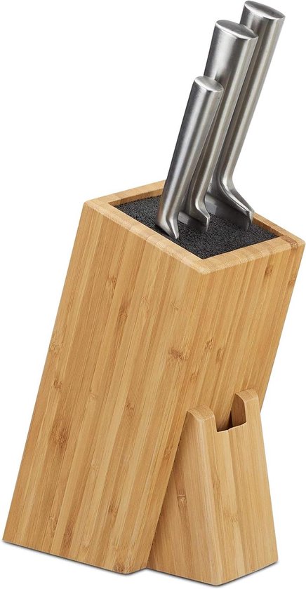Bamboe messenblok voor 6 messen met borstelharen - leeg messenhouder ...