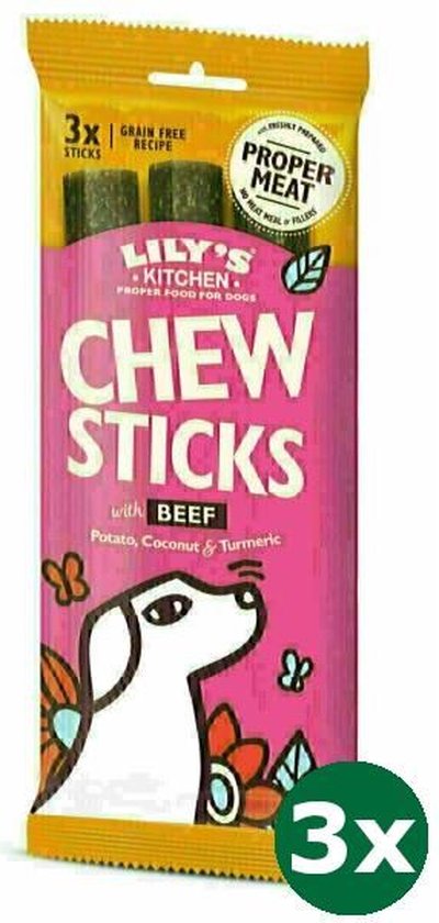 3x120 gr 3 st Lily's kitchen chew sticks with beef | bol