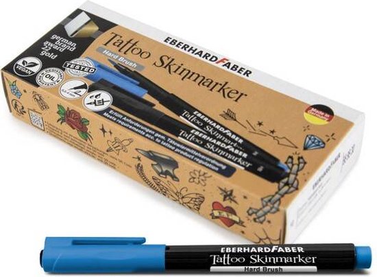 Eberhard Faber Tattoo Skinmarker Hard Brush Blue Box met 10 Stuks ...