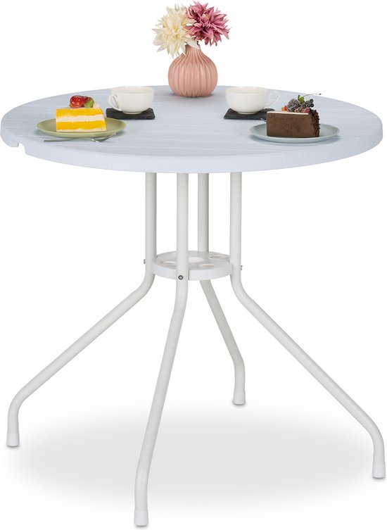tuintafel rond - 74 x 80 cm - houtlook - kunststof - staal - modern ...