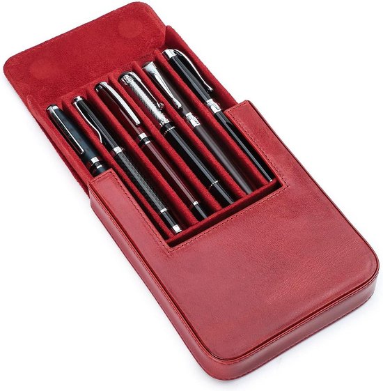 Leather Pencil Case with Pen Tray for 6PCS Pen - Hidden Magnetic Snap ...