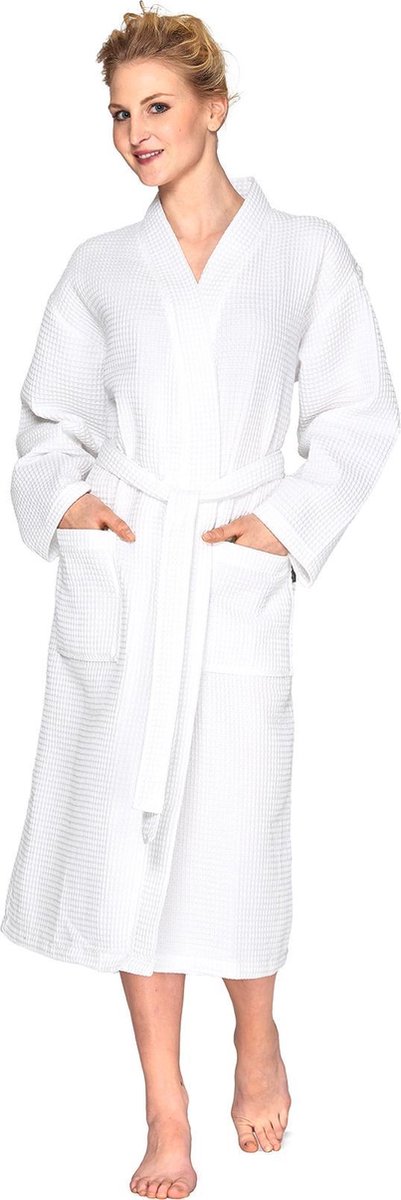 Wafel badjas voor sauna wit XL - witte badjas unisex - biologisch ...