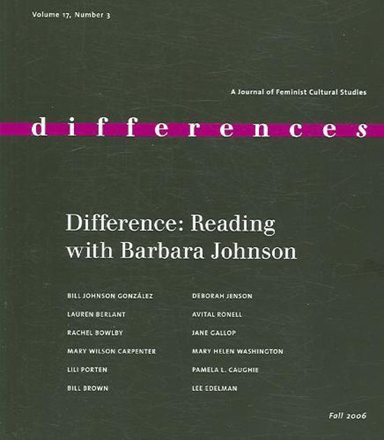 Difference: Reading with Barbara Johnson | 9780822366577 | Boeken | bol