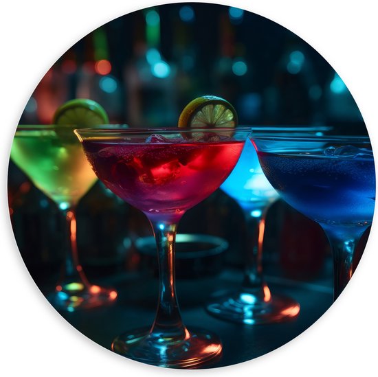 PVC Schuimplaat Muurcirkel - Bar - Club - Alcohol - Cocktail - Kleuren ...