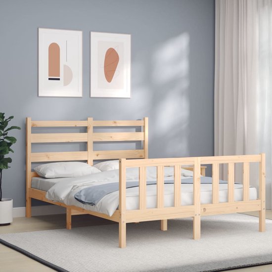 The Living Store Bedframe met hoofdbord massief hout 140x190 cm ...