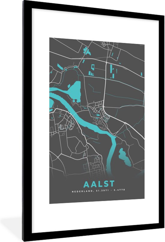 Fotolijst incl. Poster - Aalst - Blauw - Plattegrond - Stadskaart ...