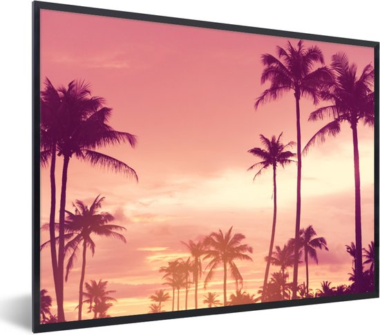 Poster - Fotolijst - Poster met frame - Palmboom - Roze - Zon ...