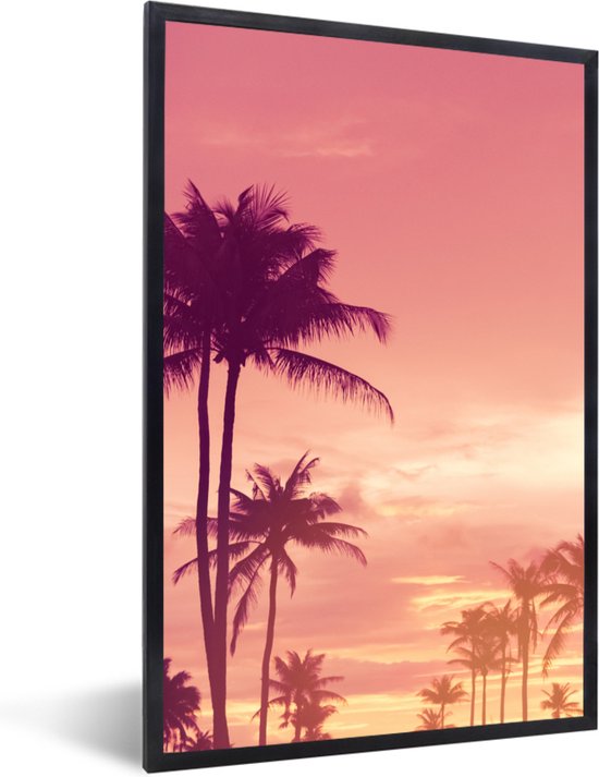 Poster - Fotolijst - Poster met frame - Palmboom - Roze - Zon ...