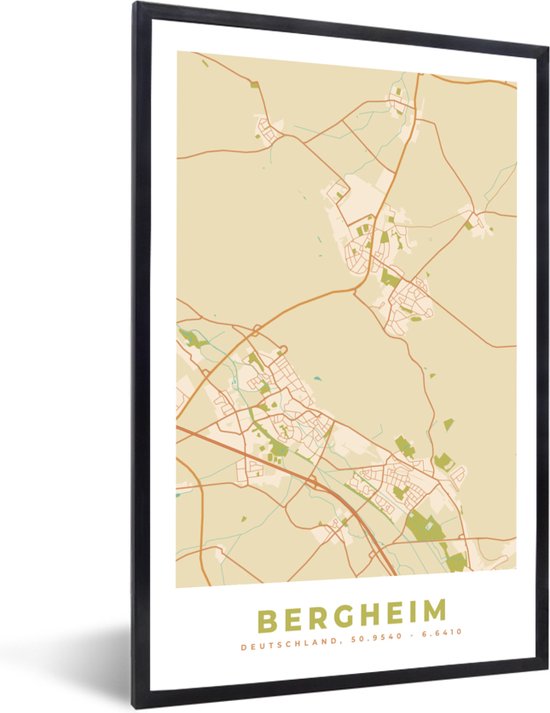 Fotolijst incl. Poster - Plattegrond - Kaart - Vintage - Bergheim ...