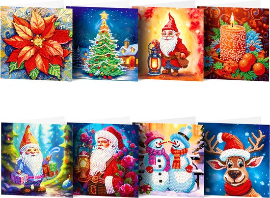 Diamond Painting Kaarten - Kerst - 8 stuks - Midden 2023 - Compleet ...