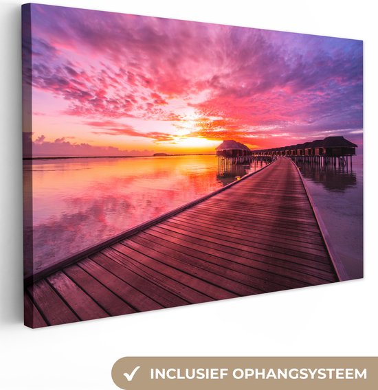 OneMillionCanvasses - Canvas schilderij - Pier - Horizon - Roze - Zon - Zee -... | bol
