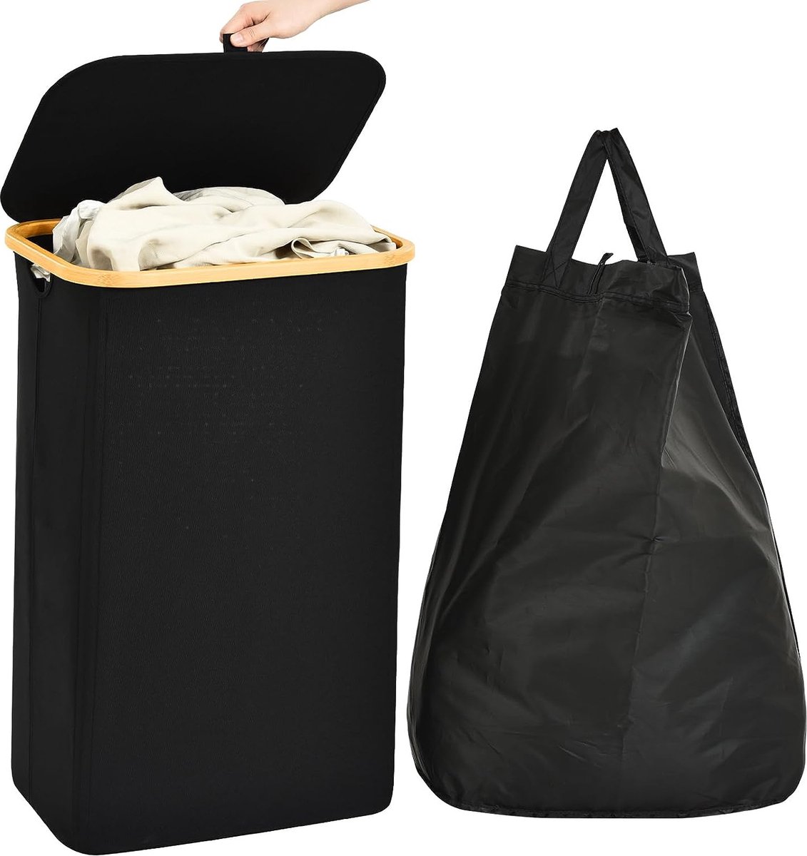 Wasmand met deksel, 102 l opvouwbare wasmand met uitneembare waszak ...
