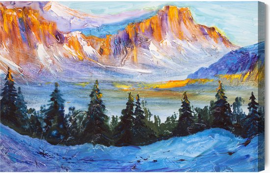 Schilderijkoning - Canvas Schilderij Geschilderd Berglandschap - 120 x 80 cm | bol.com