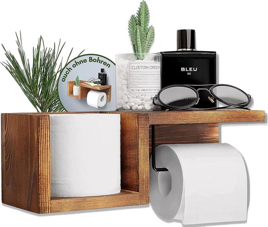 Toiletpapierhouder, wc-rolhouder, houder van hout, zonder boren ...